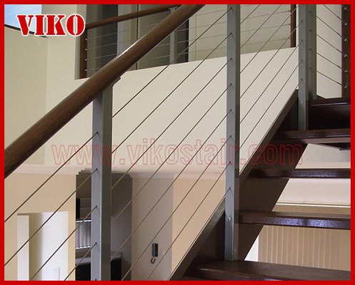 Steel Cable Stair VK78SC Carbon Steel Powder-coate  Aluminum Baluster  Treed Beech  Handrail 304 Stainless Steel  Glass