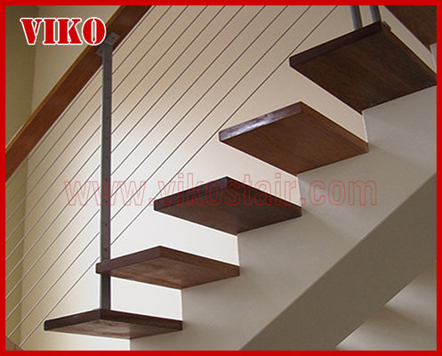 Steel Cable Stair VK78SC Carbon Steel Powder-coate  Aluminum Baluster  Treed Beech  Handrail 304 Stainless Steel  Glass