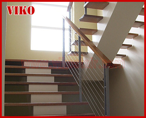 Steel Cable Stair VK78SC Carbon Steel Powder-coate  Aluminum Baluster  Treed Beech  Handrail 304 Stainless Steel  Glass