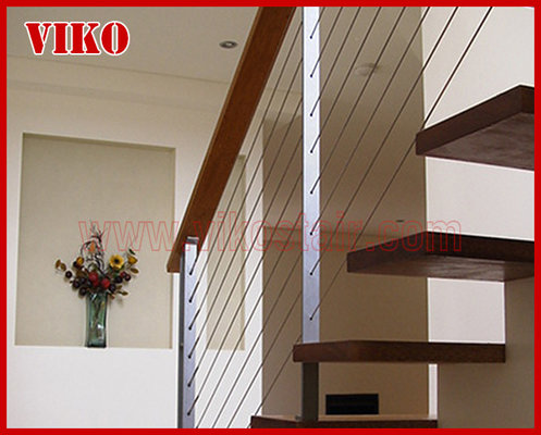 Steel Cable Stair VK78SC Carbon Steel Powder-coate  Aluminum Baluster  Treed Beech  Handrail 304 Stainless Steel  Glass