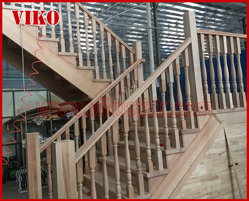 Solid Wood  Staircase VK65S  Wooden Handrail Tread Beech ,Railing tempered glass, Handrail b eech Stringer,carbon