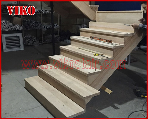 Solid Wood  Staircase VK65S  Wooden Handrail Tread Beech ,Railing tempered glass, Handrail b eech Stringer,carbon