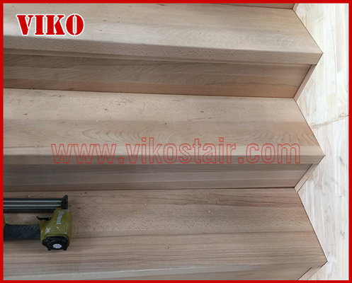 Solid Wood  Staircase VK65S  Wooden Handrail Tread Beech ,Railing tempered glass, Handrail b eech Stringer,carbon
