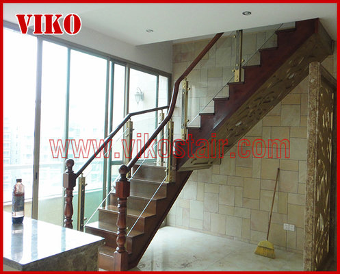 Solid Wood  Staircase VK67S  Wooden Handrail Tread Beech ,Railing tempered glass, Handrail b eech Stringer,carbon