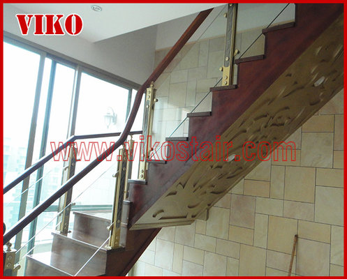 Solid Wood  Staircase VK67S  Wooden Handrail Tread Beech ,Railing tempered glass, Handrail b eech Stringer,carbon