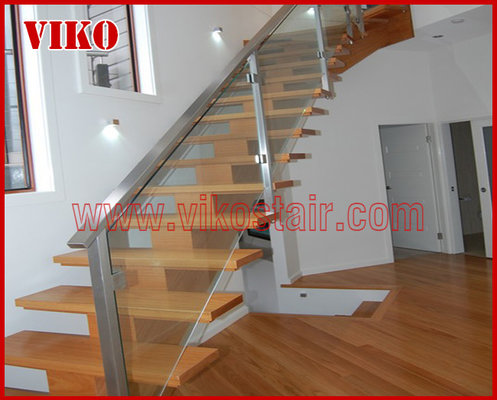 Solid Wood  Staircase VK68S  Wooden Handrail Tread Beech ,Railing tempered glass, Handrail b eech Stringer,carbon