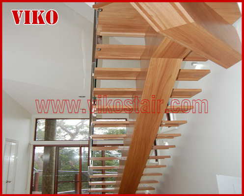 Solid Wood  Staircase VK68S  Wooden Handrail Tread Beech ,Railing tempered glass, Handrail b eech Stringer,carbon