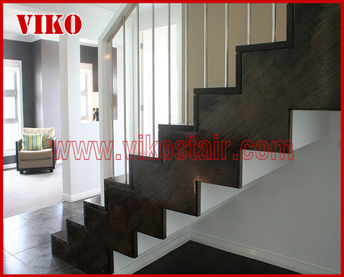 Wrought Iron Staircase VK70S  Wrought Iron Handrail Tread Beech ,Railing tempered glass, Handrail b eech Stringer,carbon