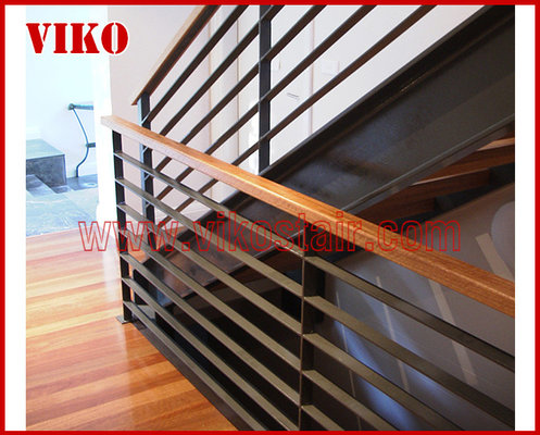 Wrought Iron Staircase VK73S  Wrought Iron Handrail Tread Beech ,Railing tempered glass, Handrail b eech Stringer,carbon
