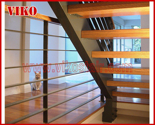 Wrought Iron Staircase VK73S  Wrought Iron Handrail Tread Beech ,Railing tempered glass, Handrail b eech Stringer,carbon