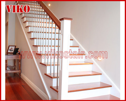 Wrought Iron Staircase VK76S  Wrought Iron Handrail Tread Beech ,Railing tempered glass, Handrail b eech Stringer,carbon