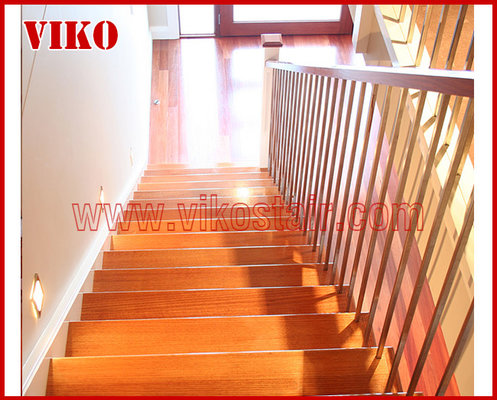 Wrought Iron Staircase VK76S  Wrought Iron Handrail Tread Beech ,Railing tempered glass, Handrail b eech Stringer,carbon