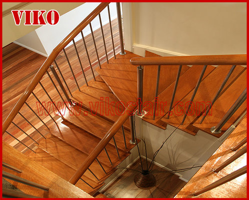 Wrought Iron Staircase VK78S  Wrought Iron Handrail Tread Beech ,Railing tempered glass, Handrail b eech Stringer,carbon