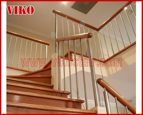 Wrought Iron Staircase VK78S  Wrought Iron Handrail Tread Beech ,Railing tempered glass, Handrail b eech Stringer,carbon