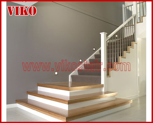 Wrought Iron Staircase VK80S  Wrought Iron Handrail Tread Beech ,Railing tempered glass, Handrail b eech Stringer,carbon