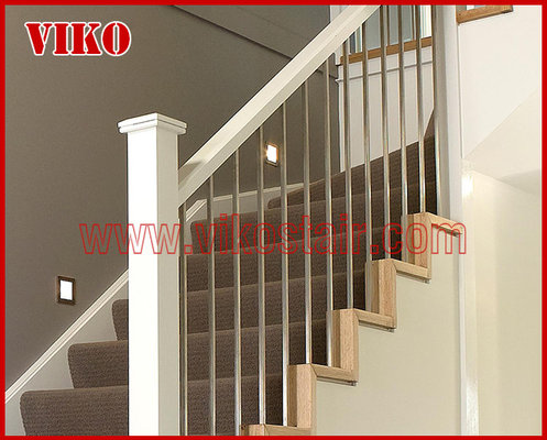 Wrought Iron Staircase VK80S  Wrought Iron Handrail Tread Beech ,Railing tempered glass, Handrail b eech Stringer,carbon