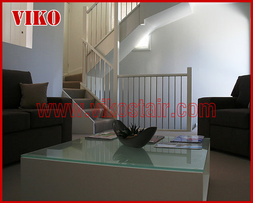 Wrought Iron Staircase VK81S  Wrought Iron Handrail Tread Beech ,Railing tempered glass, Handrail b eech Stringer,carbon