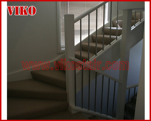 Wrought Iron Staircase VK81S  Wrought Iron Handrail Tread Beech ,Railing tempered glass, Handrail b eech Stringer,carbon