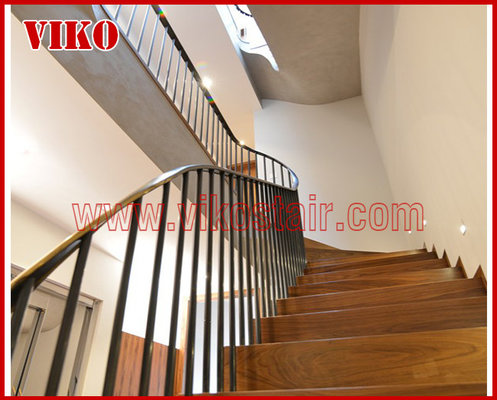 Wrought Iron Staircase VK85S  Wrought Iron Handrail Tread Beech ,Railing tempered glass, Handrail b eech Stringer,carbon