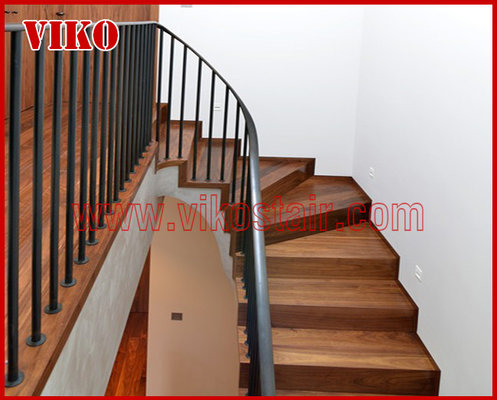 Wrought Iron Staircase VK85S  Wrought Iron Handrail Tread Beech ,Railing tempered glass, Handrail b eech Stringer,carbon