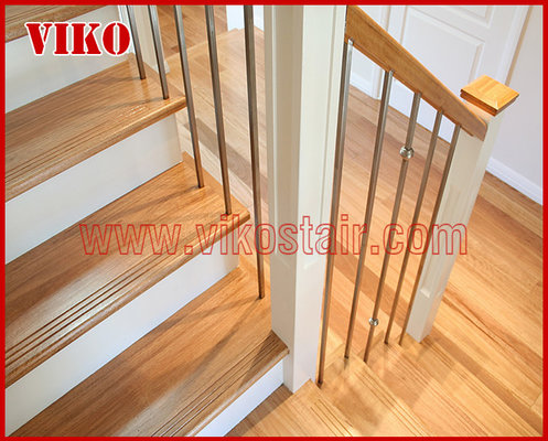 Wrought Iron Staircase VK86S  Wrought Iron Handrail Tread Beech ,Railing tempered glass, Handrail b eech Stringer,carbon