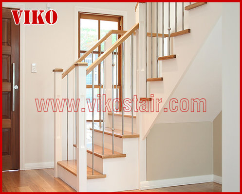 Wrought Iron Staircase VK86S  Wrought Iron Handrail Tread Beech ,Railing tempered glass, Handrail b eech Stringer,carbon