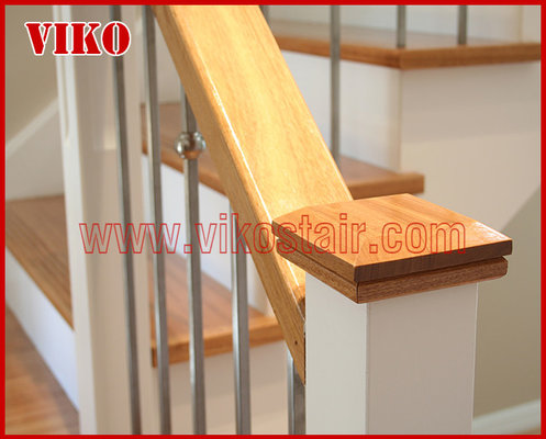 Wrought Iron Staircase VK86S  Wrought Iron Handrail Tread Beech ,Railing tempered glass, Handrail b eech Stringer,carbon
