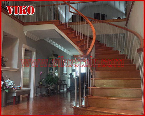Wrought Iron Staircase VK87S  Wrought Iron Handrail Tread Beech ,Railing tempered glass, Handrail b eech Stringer,carbon