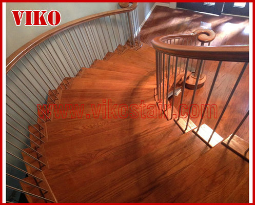 Wrought Iron Staircase VK87S  Wrought Iron Handrail Tread Beech ,Railing tempered glass, Handrail b eech Stringer,carbon