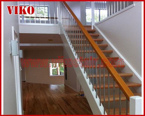 Wrought Iron Staircase VK88S  Wrought Iron Handrail Tread Beech ,Railing tempered glass, Handrail b eech Stringer,carbon