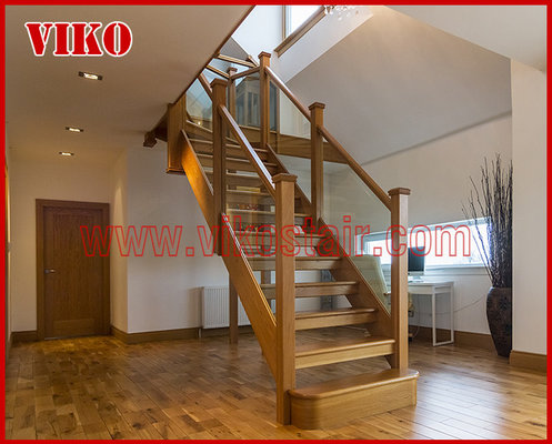 Solid Wood Staircase VK89S Beech Handrail Tread Beech ,Railing tempered glass, Handrail b eech Stringer,carbon