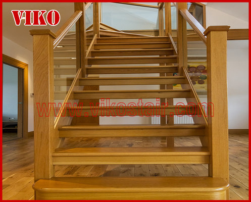 Solid Wood Staircase VK89S Beech Handrail Tread Beech ,Railing tempered glass, Handrail b eech Stringer,carbon