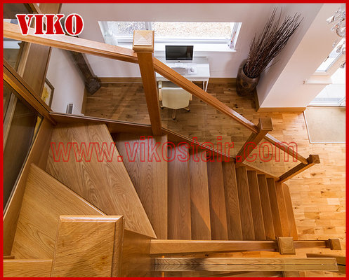 Solid Wood Staircase VK89S Beech Handrail Tread Beech ,Railing tempered glass, Handrail b eech Stringer,carbon