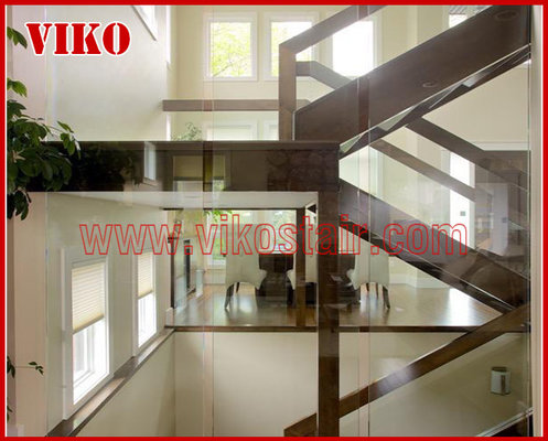 Solid Wood Staircase VK90S Beech Handrail Tread Beech ,Railing tempered glass, Handrail b eech Stringer,carbon