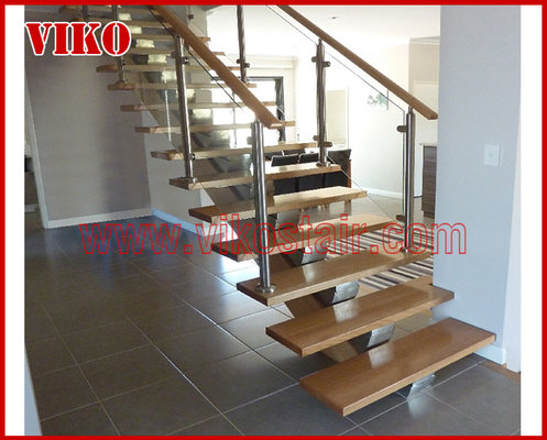 Solid Wood Staircase VK91S Beech Handrail Tread Beech ,Railing tempered glass, Handrail b eech Stringer,carbon