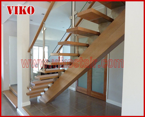 Solid Wood Staircase VK91S Beech Handrail Tread Beech ,Railing tempered glass, Handrail b eech Stringer,carbon
