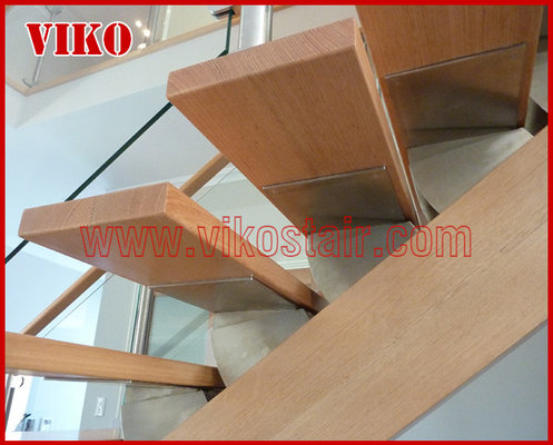 Solid Wood Staircase VK91S Beech Handrail Tread Beech ,Railing tempered glass, Handrail b eech Stringer,carbon
