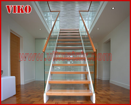 Solid Wood Staircase VK93S Beech Handrail Tread Beech ,Railing tempered glass, Handrail b eech Stringer,carbon