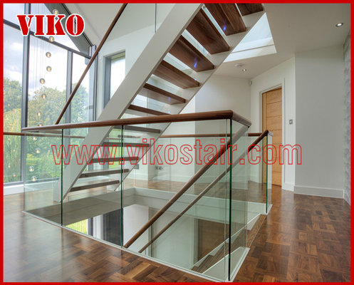 Solid Wood Staircase VK93S Beech Handrail Tread Beech ,Railing tempered glass, Handrail b eech Stringer,carbon