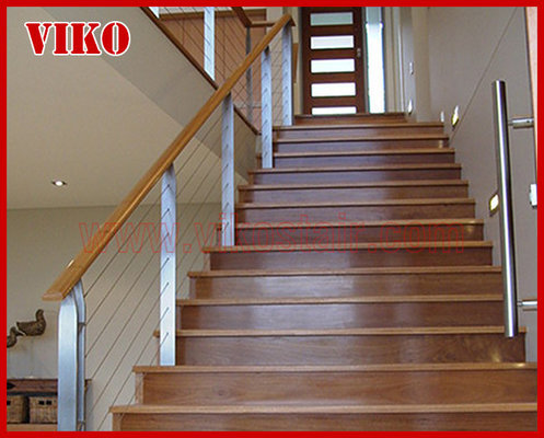 Steel Cable Stair VK79SC  Carbon Steel Powder-coate  Aluminum Treed Beech Wooden  Handrail 304 Stainless Steel  Glass