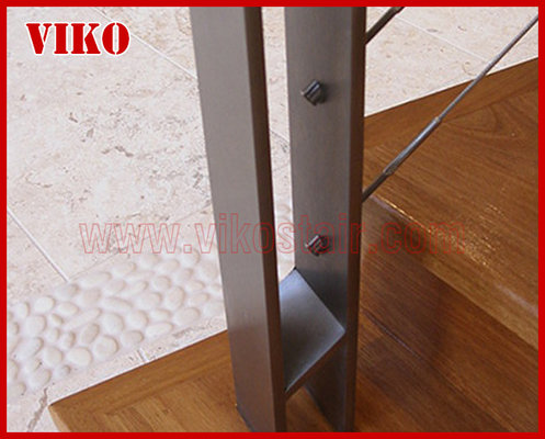 Steel Cable Stair VK79SC  Carbon Steel Powder-coate  Aluminum Treed Beech Wooden  Handrail 304 Stainless Steel  Glass