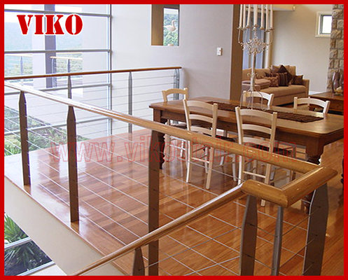 Steel Cable Stair VK79SC  Carbon Steel Powder-coate  Aluminum Treed Beech Wooden  Handrail 304 Stainless Steel  Glass