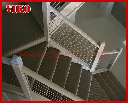 Steel Cable Stair VK80SC   Aluminum  Carbon Steel Powder-coate Treed Beech Wooden  Handrail 304 Stainless Steel  Glass