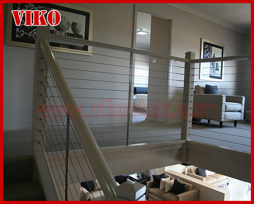 Steel Cable Stair VK80SC   Aluminum  Carbon Steel Powder-coate Treed Beech Wooden  Handrail 304 Stainless Steel  Glass