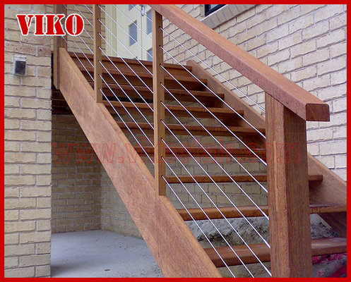 Steel Cable Stair VK81SC  Treed Beech  Aluminum  Carbon Steel Powder-coate Wooden  Handrail 304 Stainless Steel  Glass