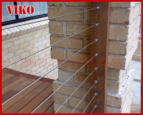 Steel Cable Stair VK81SC  Treed Beech  Aluminum  Carbon Steel Powder-coate Wooden  Handrail 304 Stainless Steel  Glass