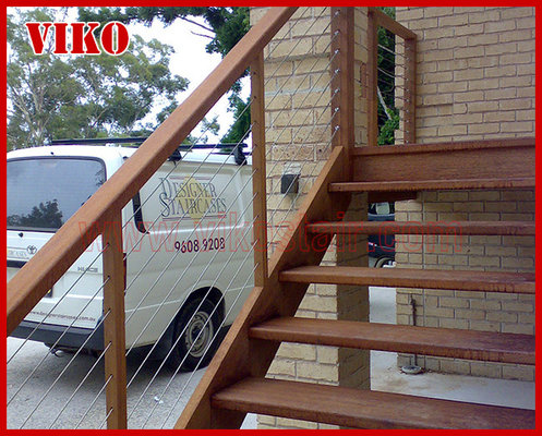 Steel Cable Stair VK81SC  Treed Beech  Aluminum  Carbon Steel Powder-coate Wooden  Handrail 304 Stainless Steel  Glass