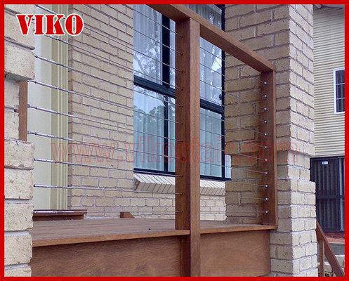 Steel Cable Stair VK81SC  Treed Beech  Aluminum  Carbon Steel Powder-coate Wooden  Handrail 304 Stainless Steel  Glass