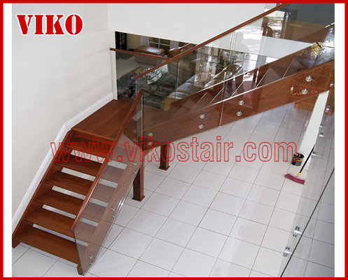Solid Wood Staircase VK95S  American Handrail Tread American ,Railing tempered glass, Handrail b eech Stringer,carbon