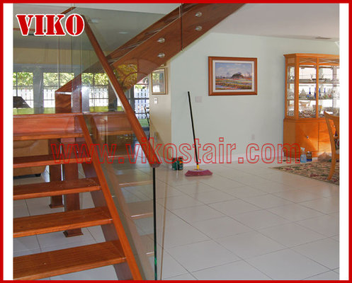 Solid Wood Staircase VK95S  American Handrail Tread American ,Railing tempered glass, Handrail b eech Stringer,carbon